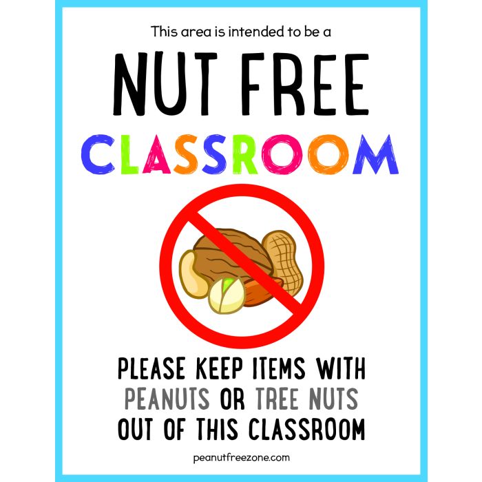 Nut Free Zone Classroom Poster, 8-1/2" X 11" Poster
