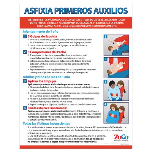Choking First Aid Poster, Spanish, 17" x 22", Laminated