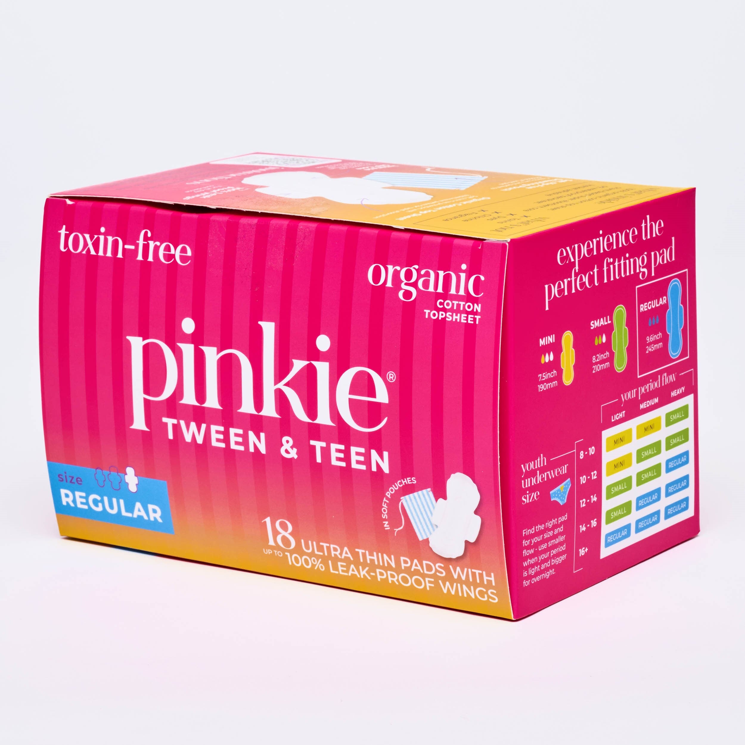 Pinkie® Teen Period Pads, Regular, 18/box